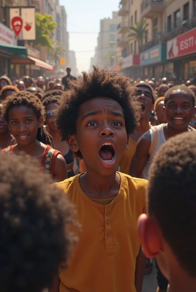 Black boy yelling to peoples - SeaArt AI