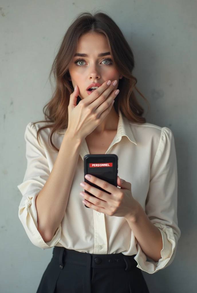 A beautiful young French woman with expressive shocked eyes and ...