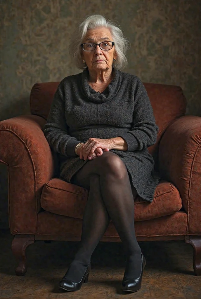 Attractive 75-year-old grandmother, Well dressed with a short skirt ...