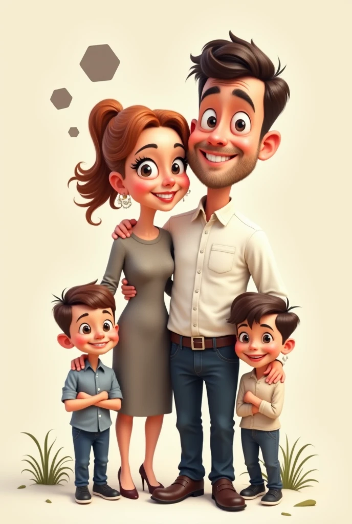 Cartoon caricature of a family (dad, mom, 2 s): Exaggerated features ...
