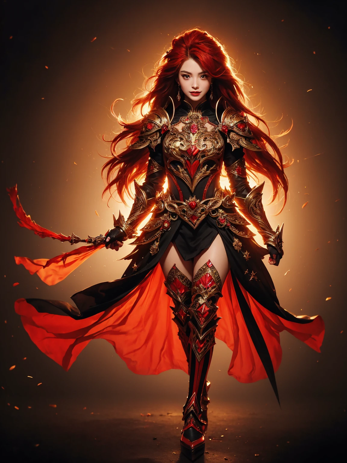 This character possesses long, flowing red hair that dances like flames ...
