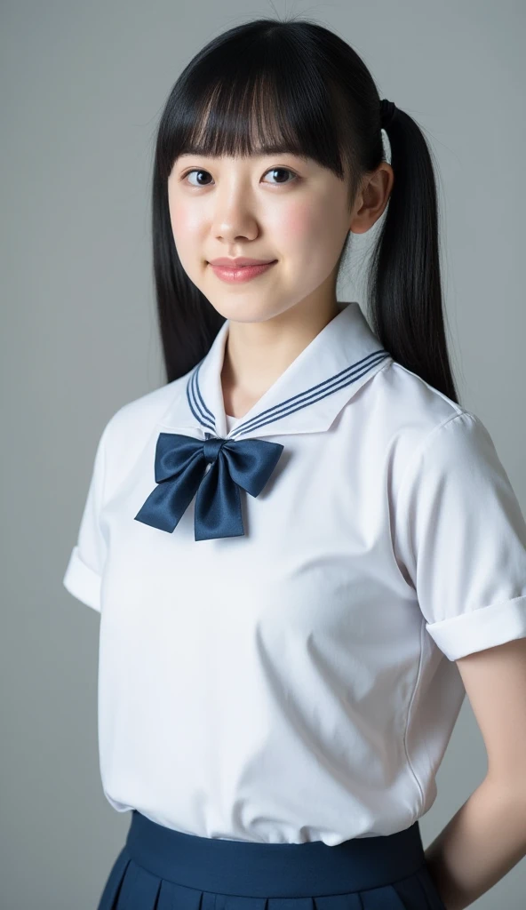 ((Gray Background Photography Studio,)) ((long black hair,TWIN TAILS ...