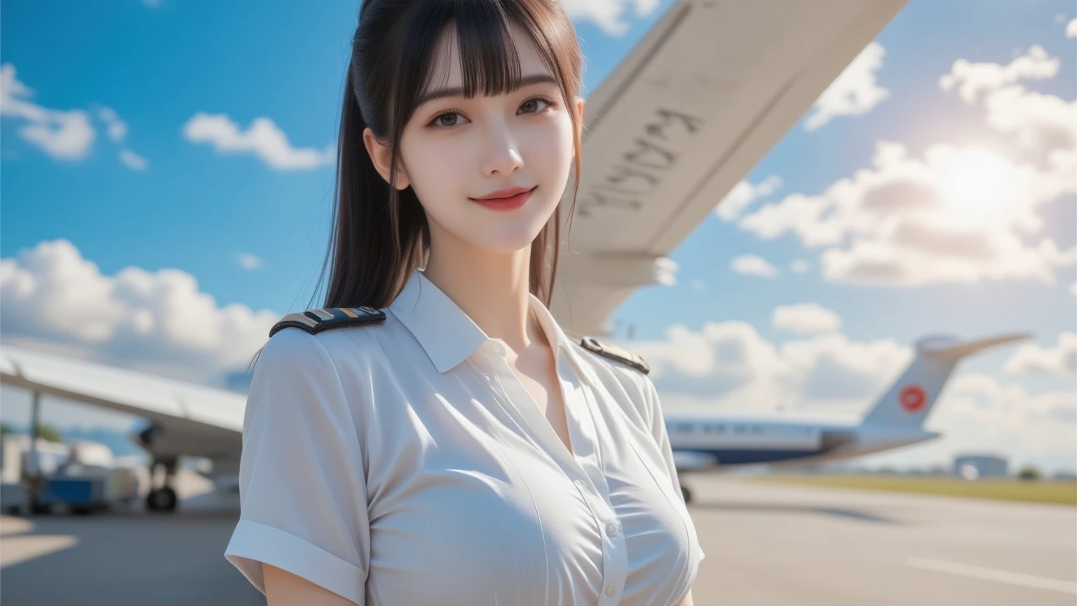 Beautiful female pilot shining in the sun、Sophisticated Uniforms ...