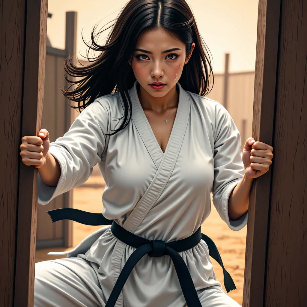 Karateka,woman,female,japanese martial artist,long dark hair - SeaArt AI