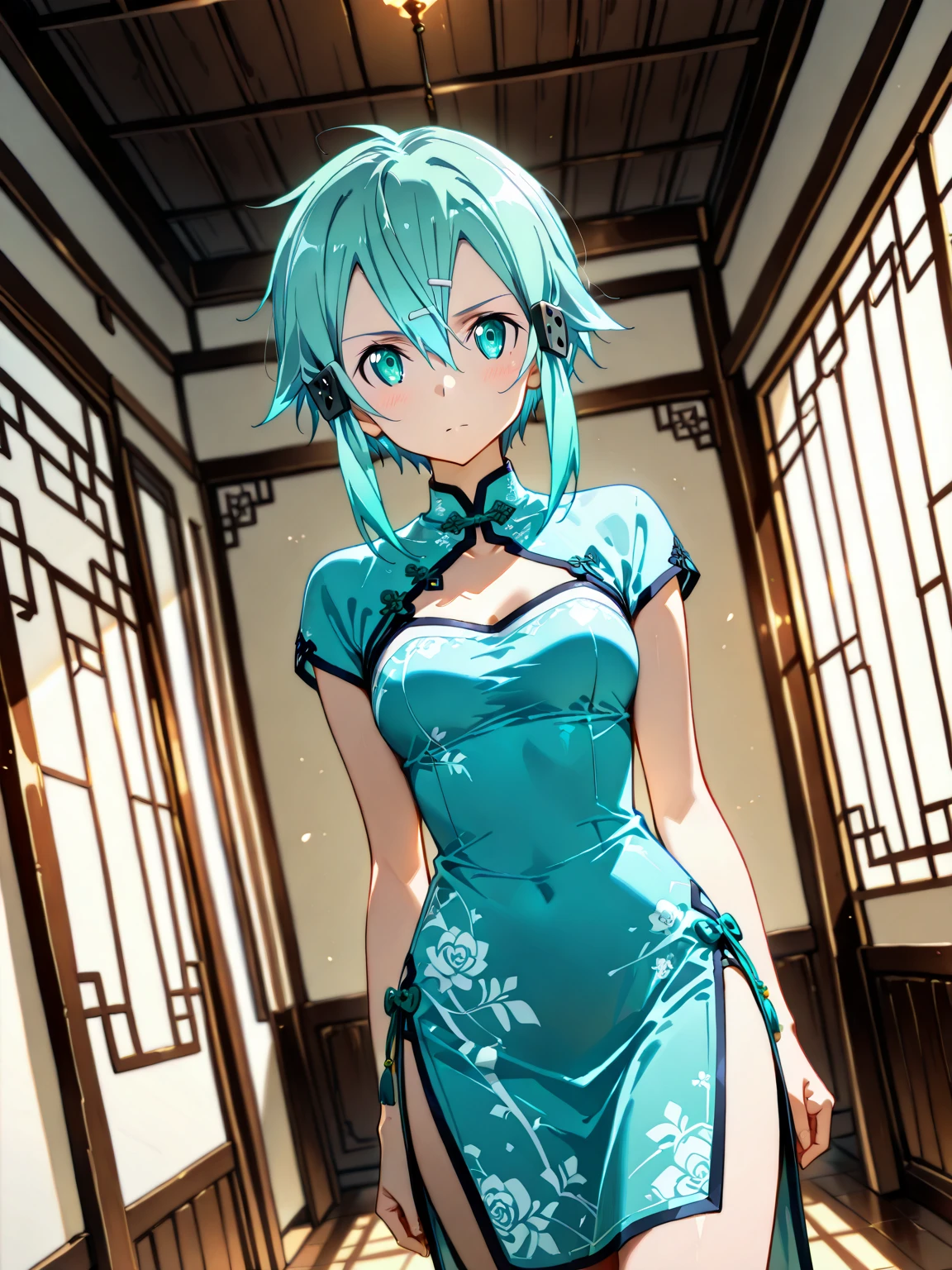 1 Girl, alone, Sinon, Sword Art Online , turquoise hair, alone - SeaArt AI