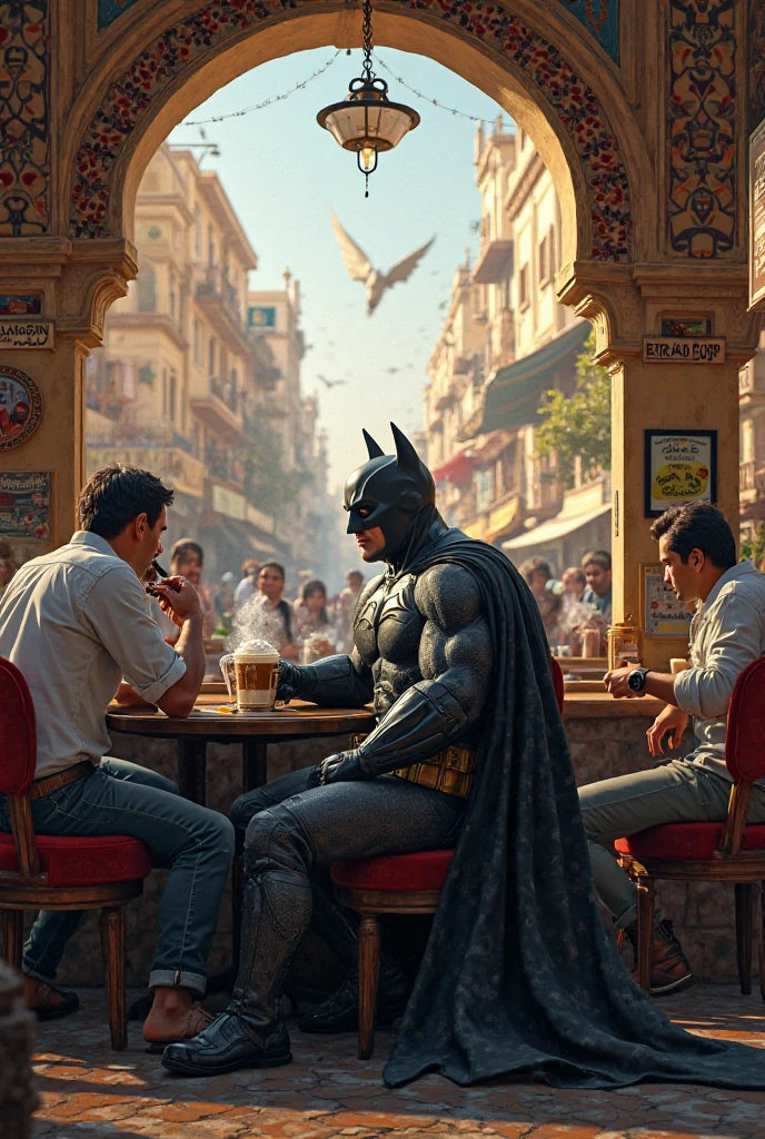 Batman drinks coffee in a popular neighborhood in Qahwa in Egypt ...