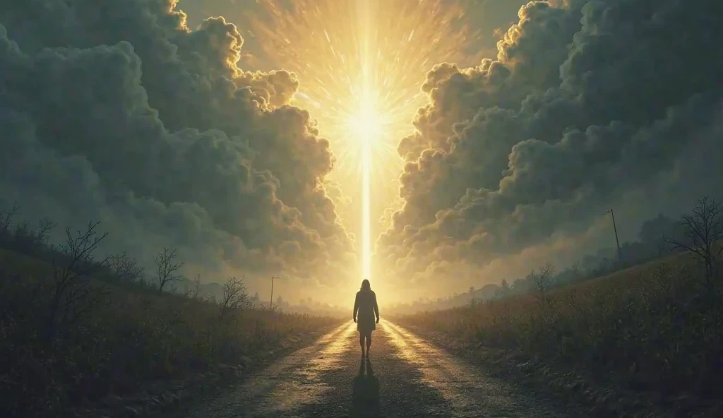 Realistic image, 4K, cinematic, "Two divergent paths: one illuminated ...