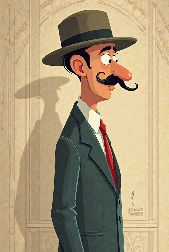 Create a stilo toons drawing of Hercules Poirot in full body profile ...