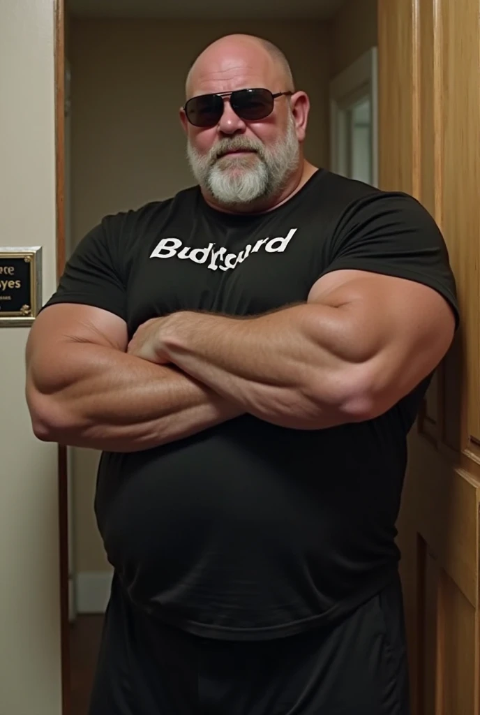 A massively muscular bearded old graying bodybuilder bodyguard with ...