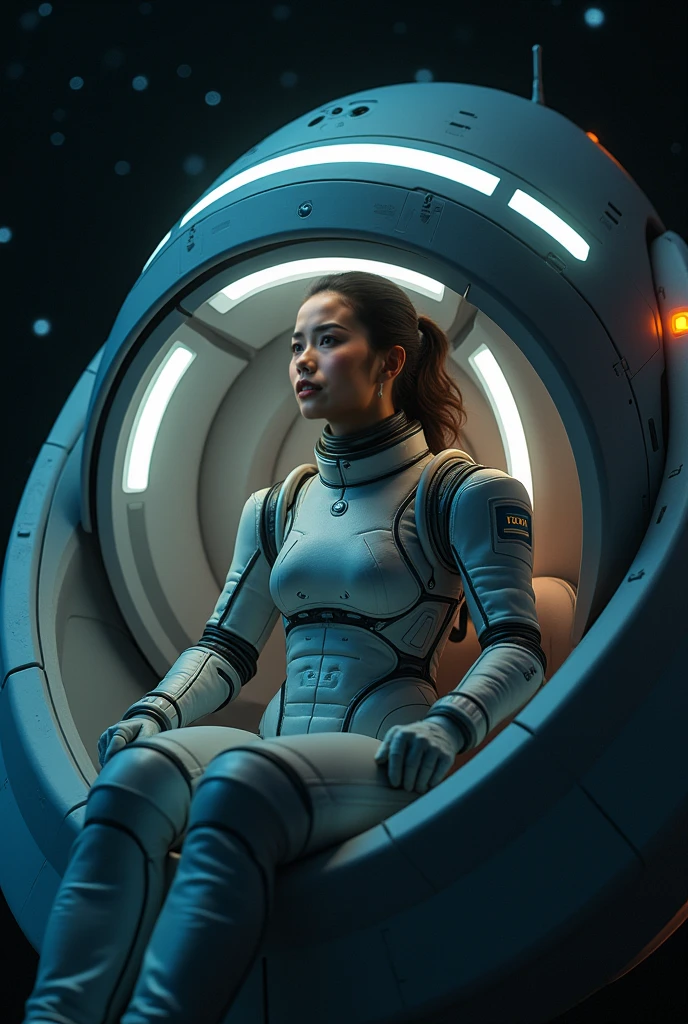 Use a woman's model as a character. landing in a satellite escape pod ...
