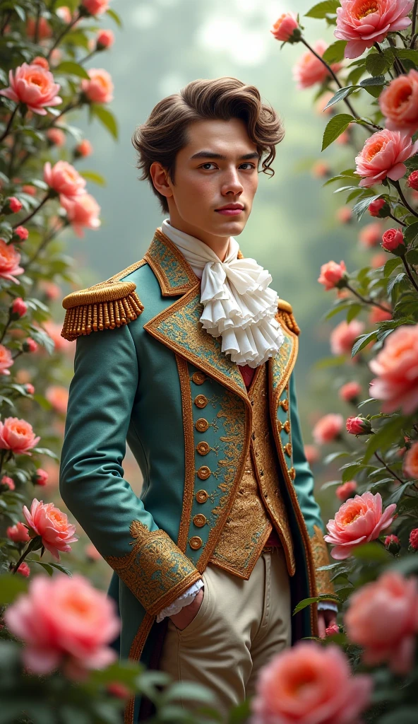 Create a young man dressed in the Rococo style in a very realistic ...