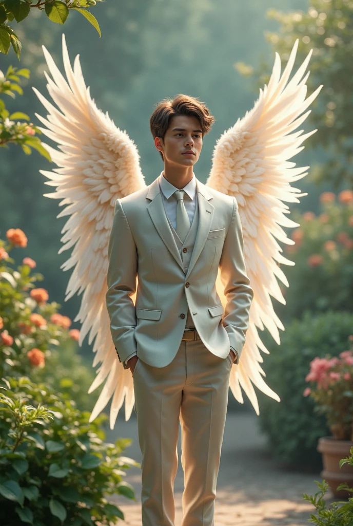20-year-old male angel, half gardener and half businessman - SeaArt AI
