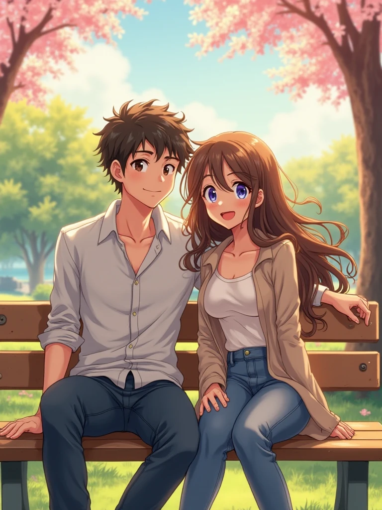 A beautifully detailed anime-style illustration of a young married ...