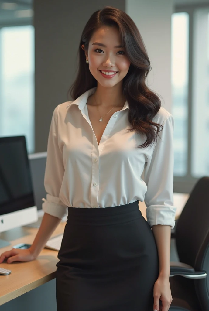 A big breasted asian office assistant - SeaArt AI