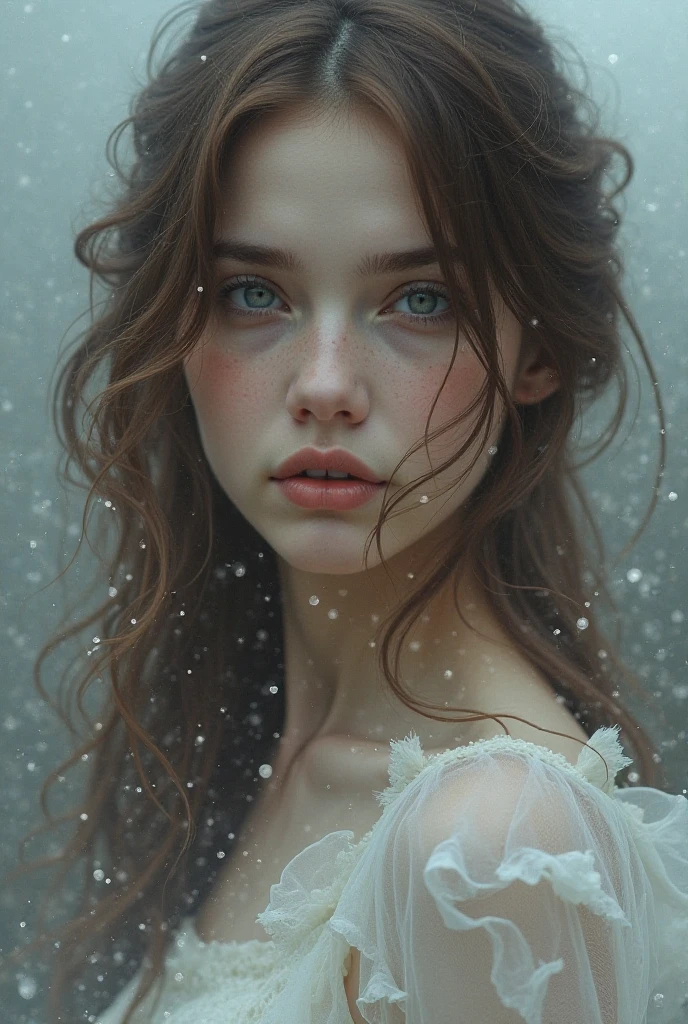 Make a woman with brown hair and white eyes - SeaArt AI