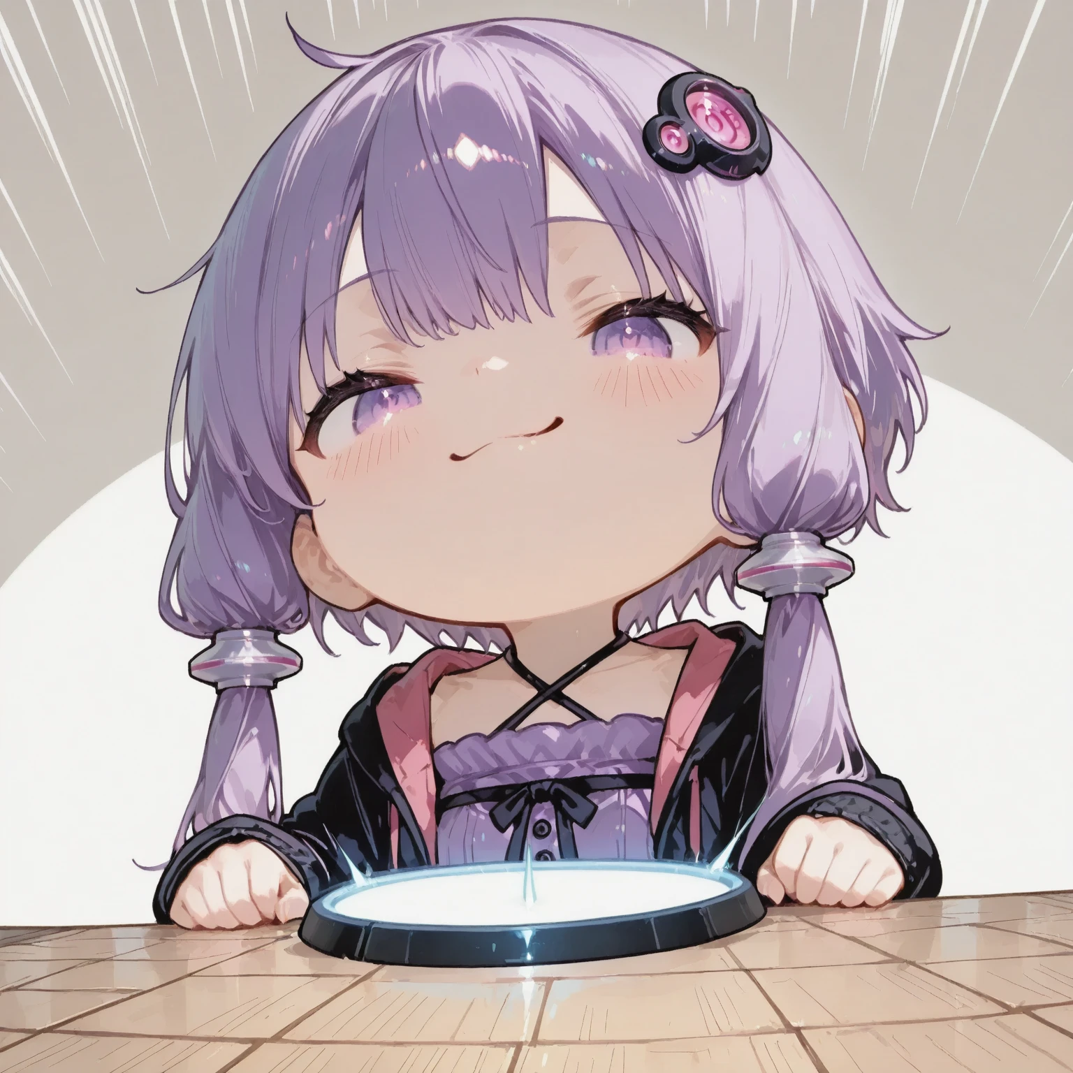 1girl\(yuzuki yukari\), chibi, smug expression, BREAK, indoor setting ...