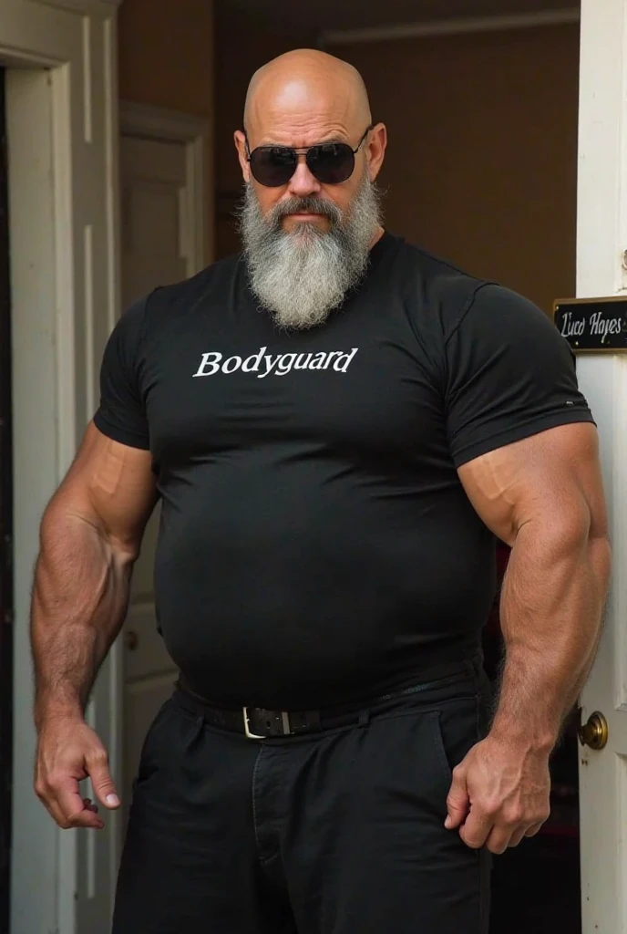 A massively muscular bearded old graying bodybuilder bodyguard with ...