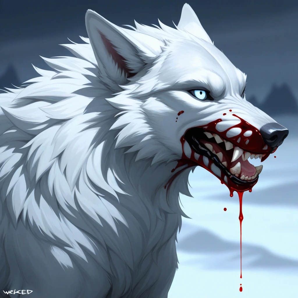 Anthropomorphic white feral wolf, head, for avatar , wicked - SeaArt AI