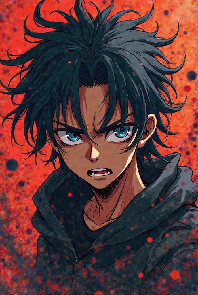 Psycho mode anime boy with dreed locks lots of particles - SeaArt AI