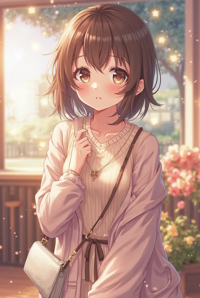 Create a cute picture of an anime girl in an elegant and comfy date ...