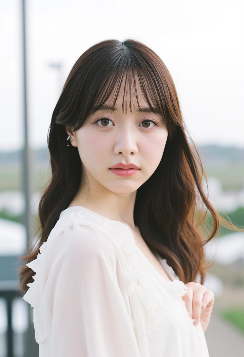 Facial close-up, a sharp focus 35mm photo of a young woman named Mori ...