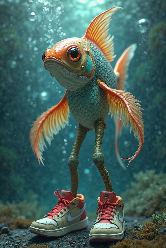 Photo of a fish with legs and with sneakers - SeaArt AI