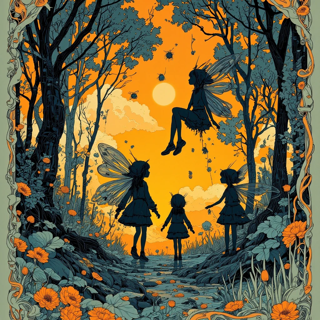 An intricate, romantic silhouette artwork inspired by the Art Nouveau ...