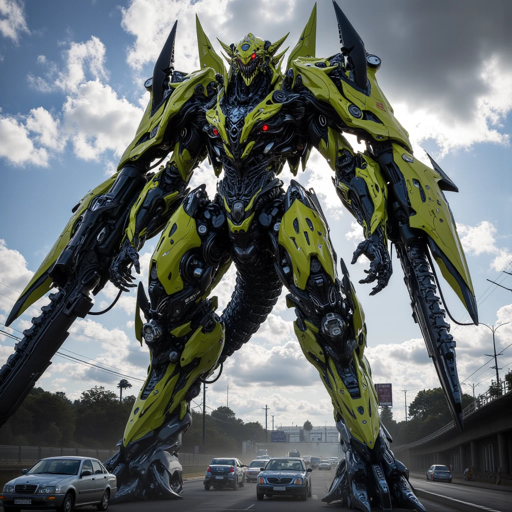 Huge Demonic Reptile Mech standing on a Highway in Gauteng at daytime ...