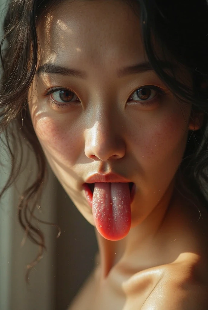 Make a live action of an Oriental woman with her tongue sticking out for a long - SeaArt AI