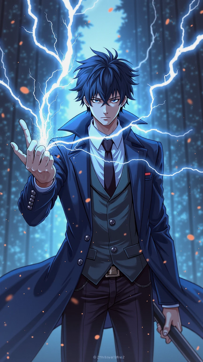 Anime character with lightning in his hand and a sword in his hand ...