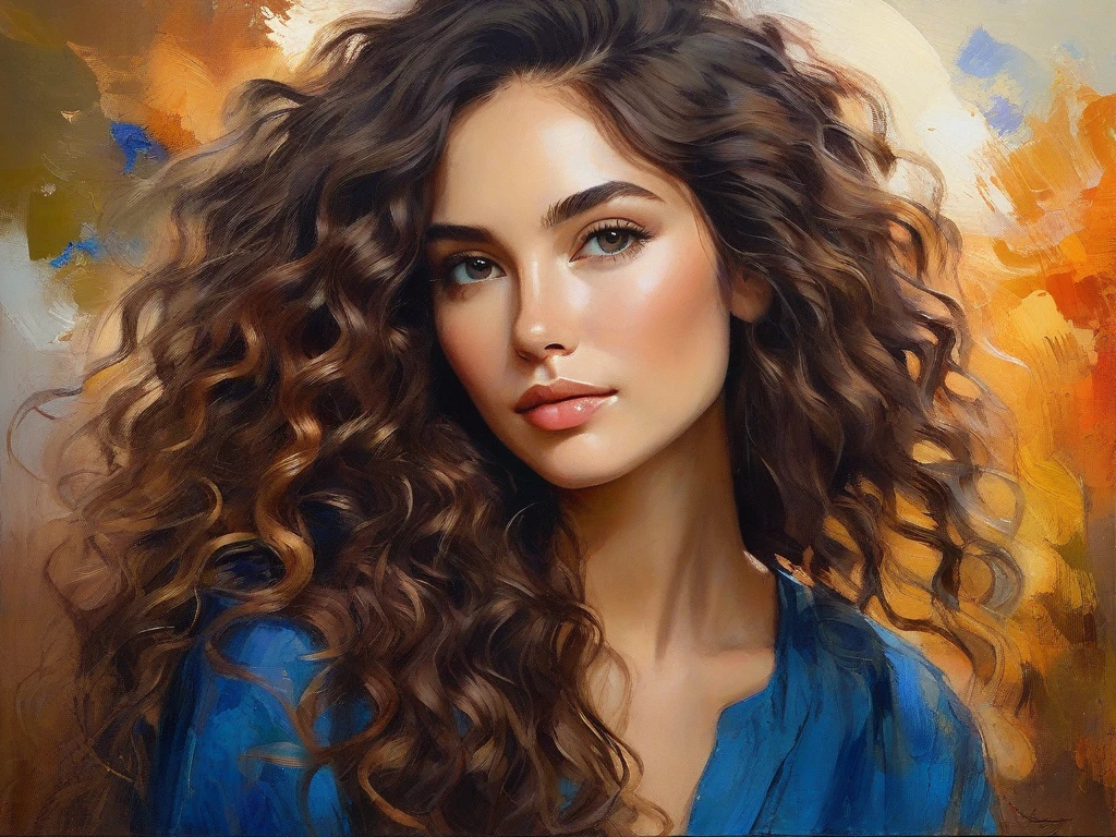The image is a portrait painting with an emphasis on warm and earthy ...