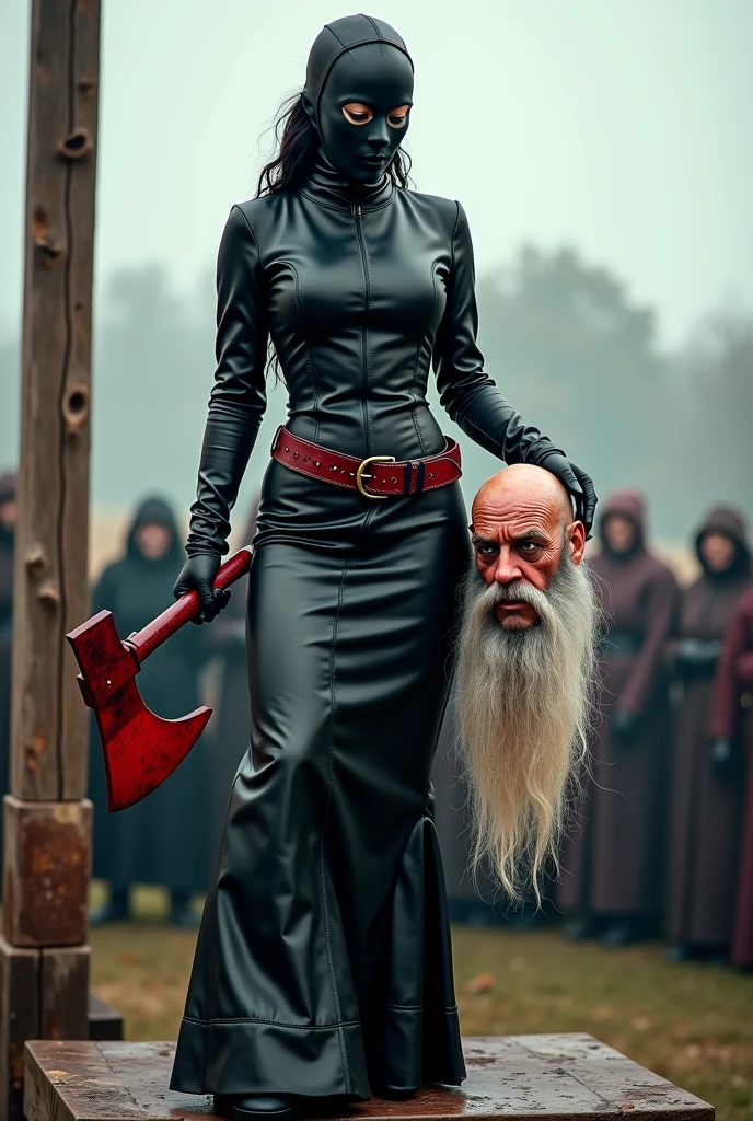 Red leather creepy full face balaclava sexy female executioner - SeaArt AI