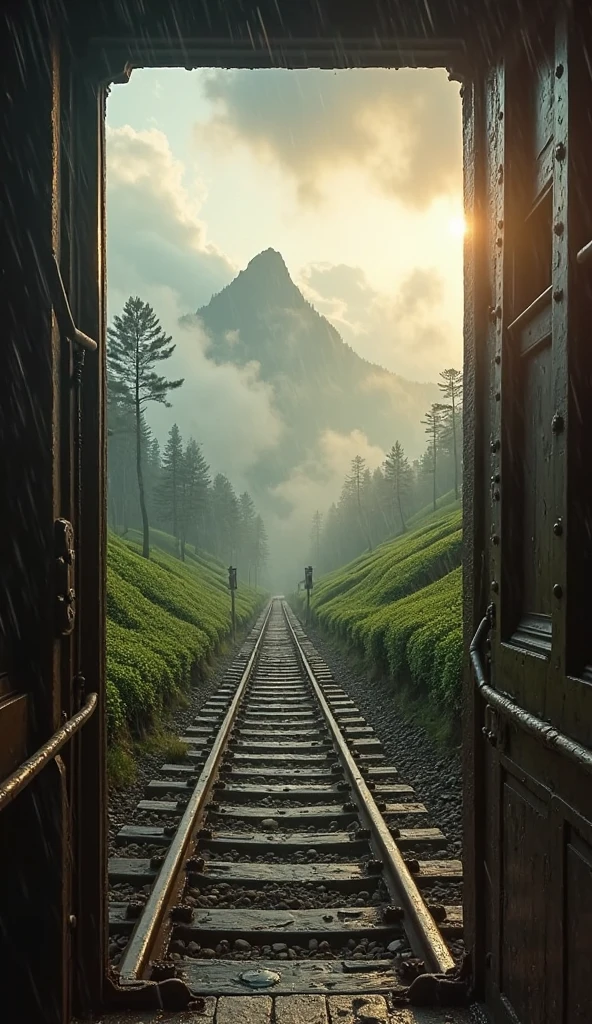 First-person POV standing at the open-air entrance of a 1920s steam ...