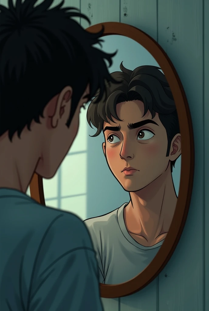 Reflection of a young man in an ordinary mirror - SeaArt AI