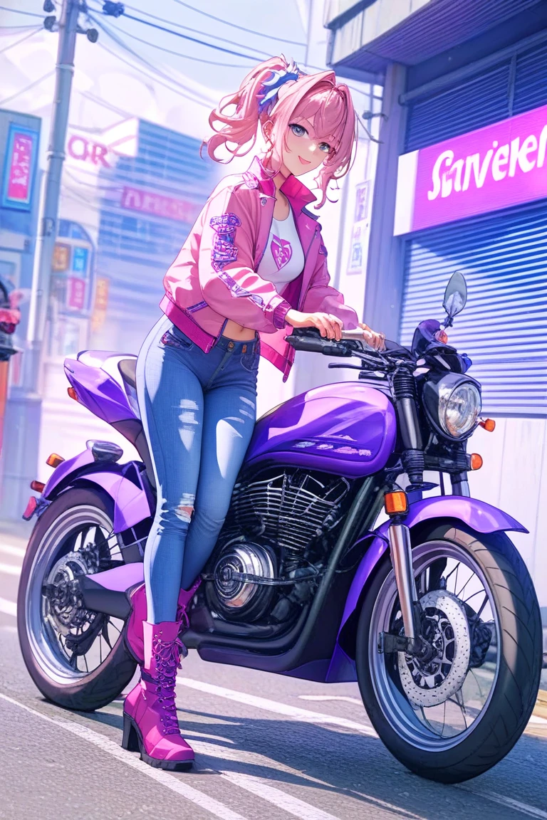 Masterpiece、high quality、Biwa Hayahide（Uma Musume）、4K、purple motorcycle ...