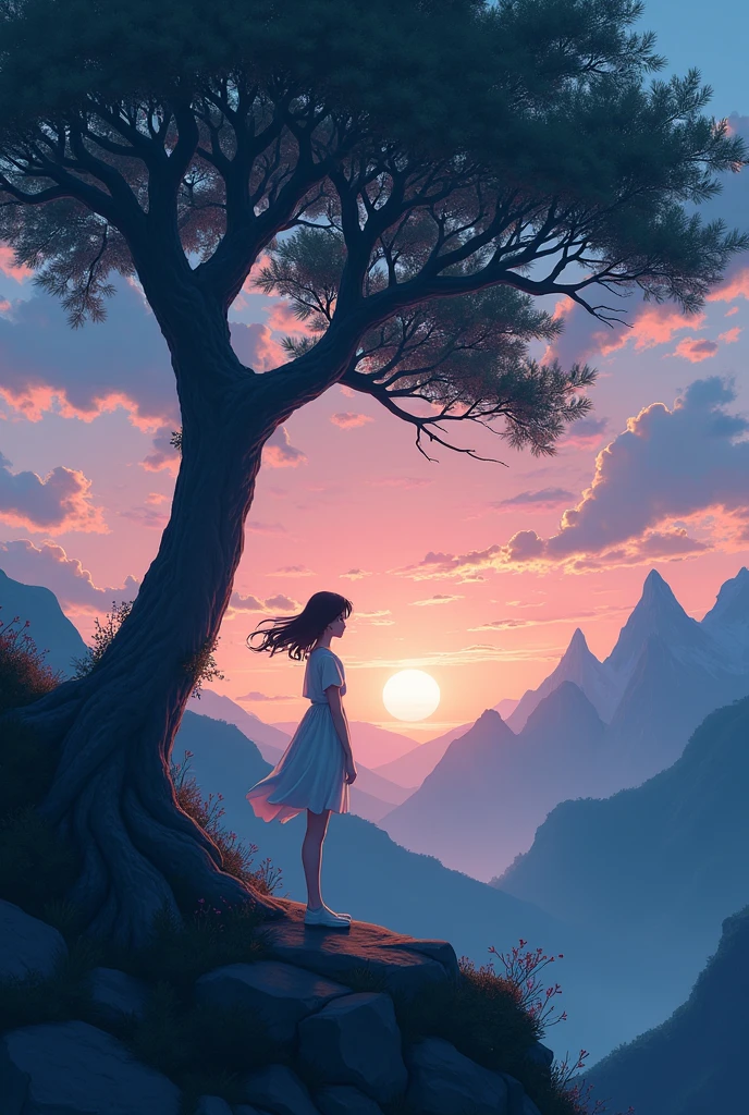 A picture of a anime style where a anime style girl standing beside a ...