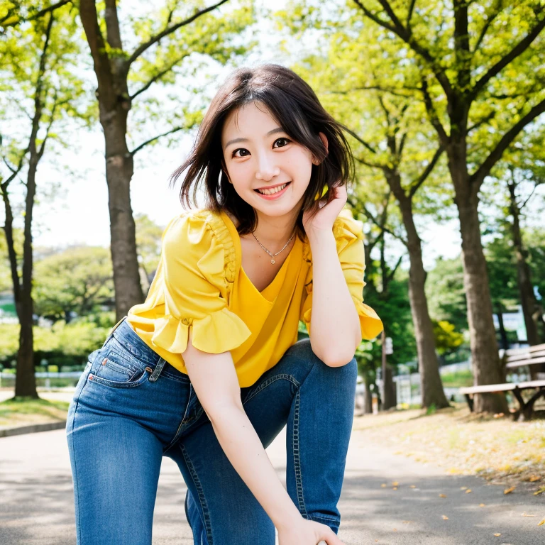 Japanese woman, 34-35 years old, full body, standing or crouching ...