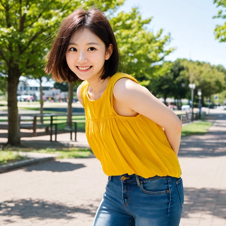 Japanese woman, 34-35 years old, full body, standing or crouching ...
