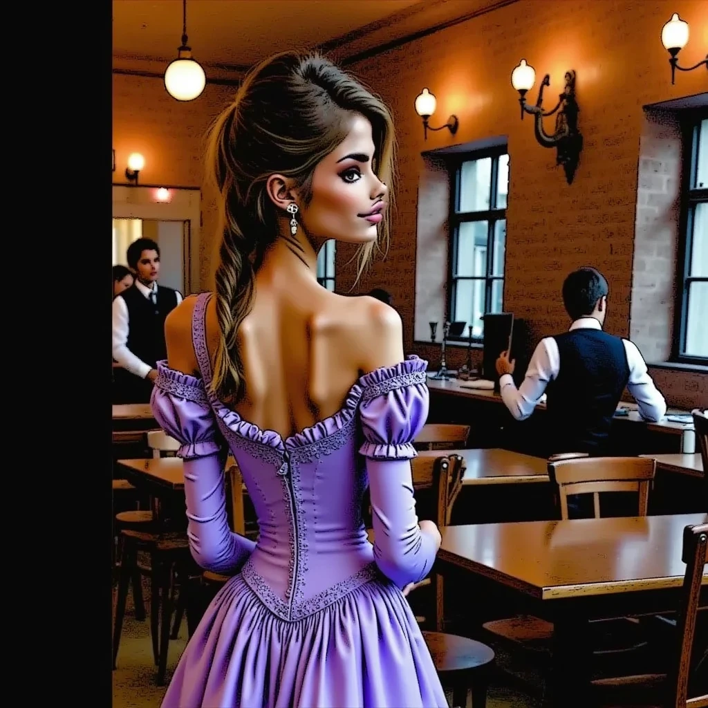 Smsd,1girl , skinny , braid , bangs , medieval tavern , long sleeves ...