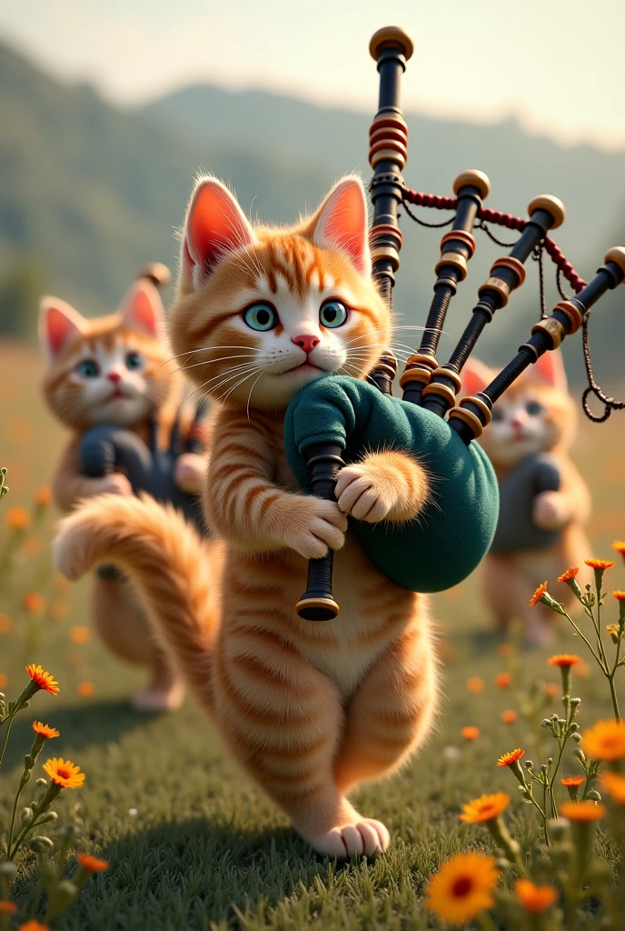 Realistic cats with bagpipes and dancing - SeaArt AI