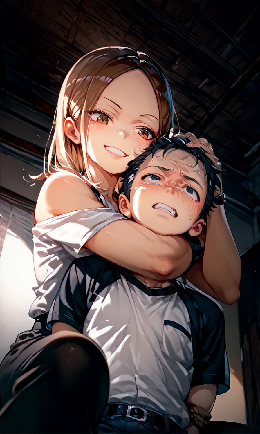 Anime woman, Takagi, choke hold, femdom, assertive female, From below ...