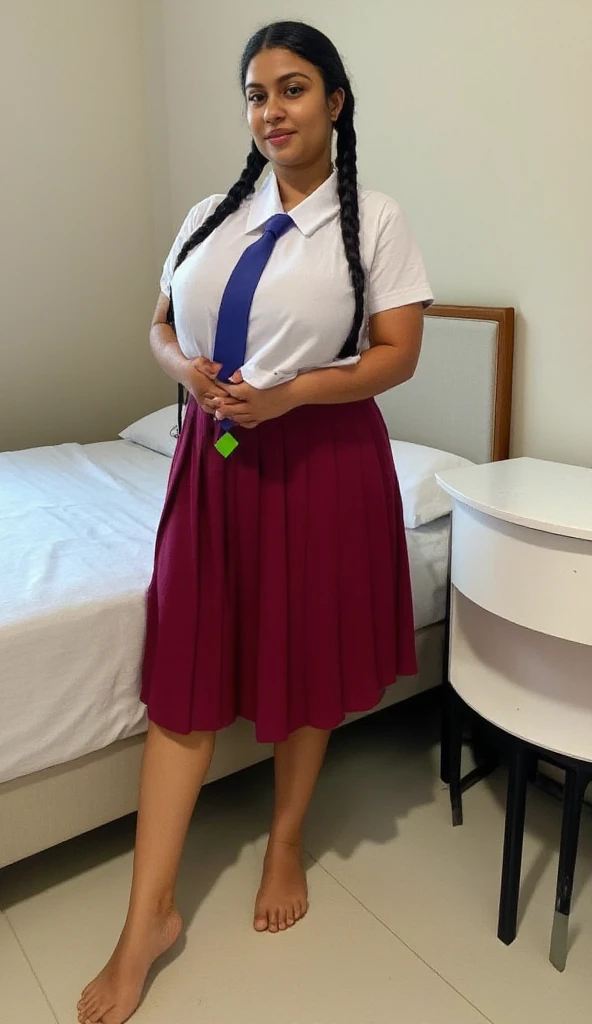 Beautiful cute Sri Lankan plus sized school girl, in barefoot - SeaArt AI