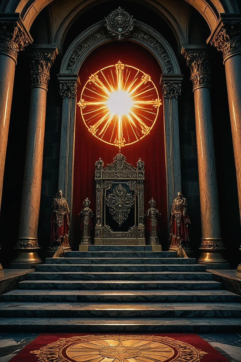Point of view shot of an expansive throne room, standing at the ...