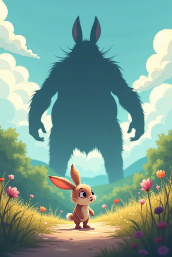 Animated, little rabbit saw a huge monster infront of him - SeaArt AI