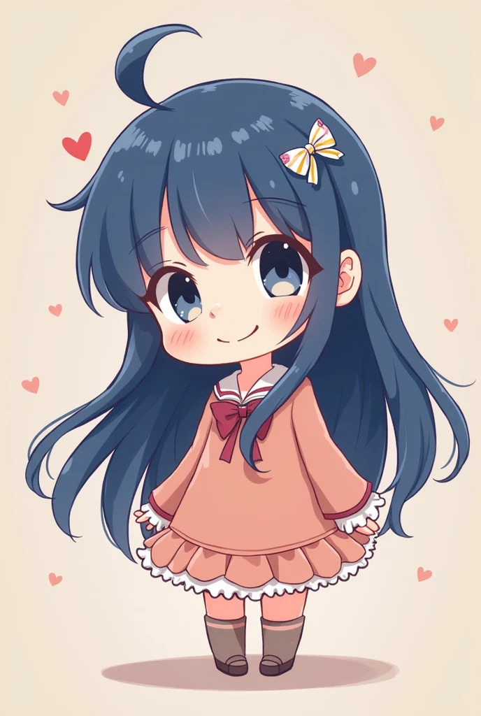 Cute Chibi tall girl with dark blue hair - SeaArt AI