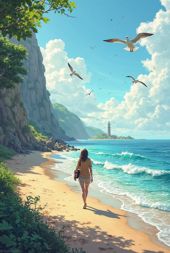 Walking along the seafront - SeaArt AI