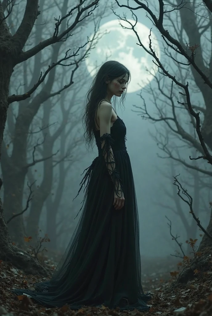 Imagine hyper realistic hauntingly beautiful girl stands alone in a ...