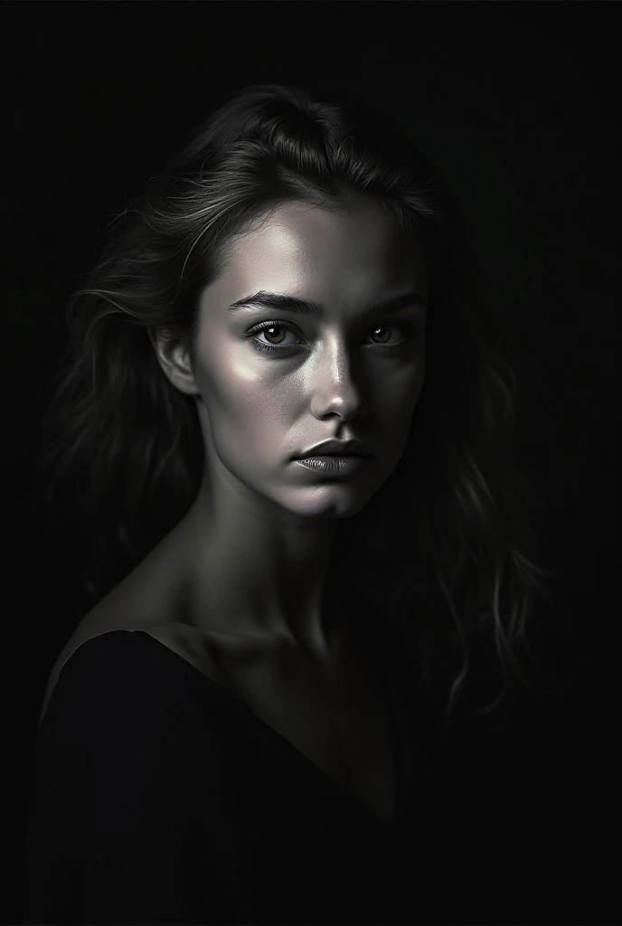 Create a portrait photograph , containing the black and white Rembrant ...