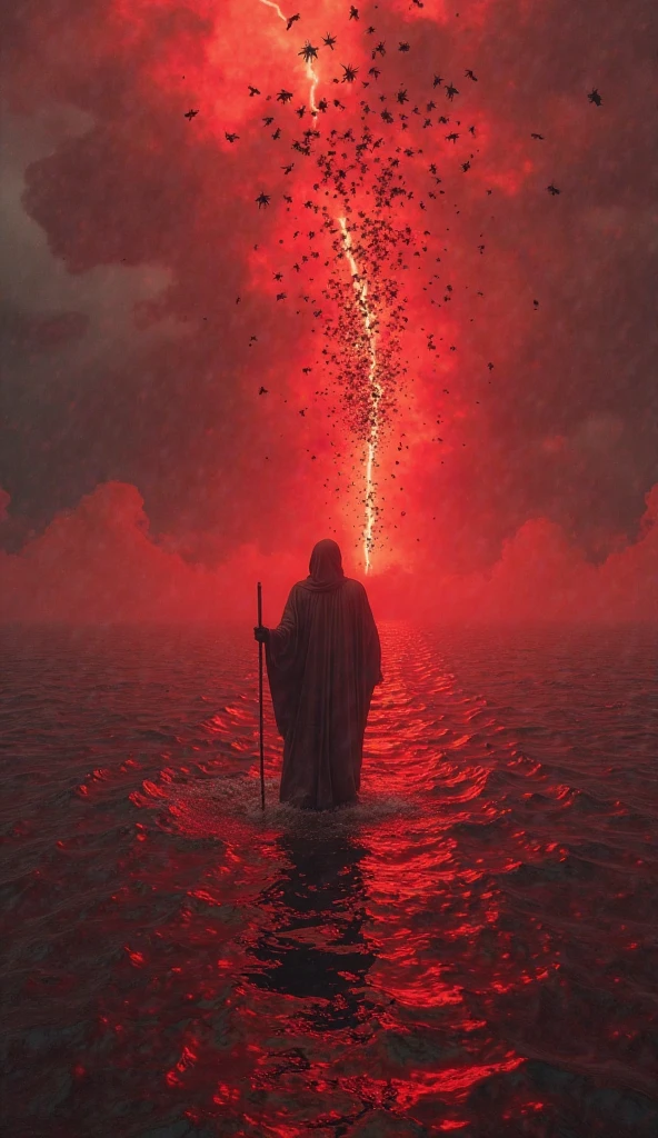"A dramatic and spooky hyper realistic scene of the Nile River turning ...