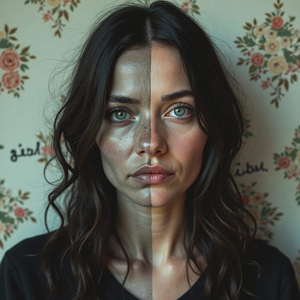 (A portrait of a woman like half a face without ugly in the light ...